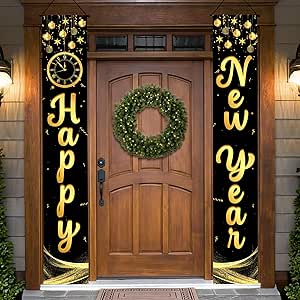 Amazon.com: KatchOn Happy New Year Door Banner - 72x12 Inch | Door Sign ...