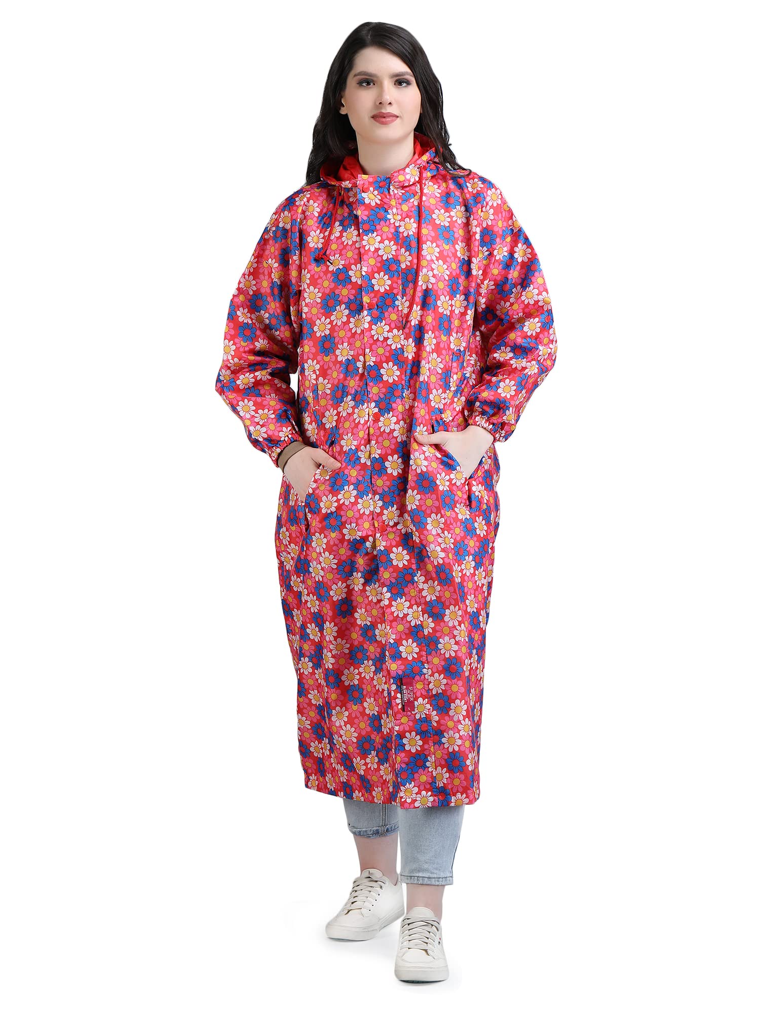 Buy Super Nylon Blend Women's Reversible Long Waterproof Raincoat With ...