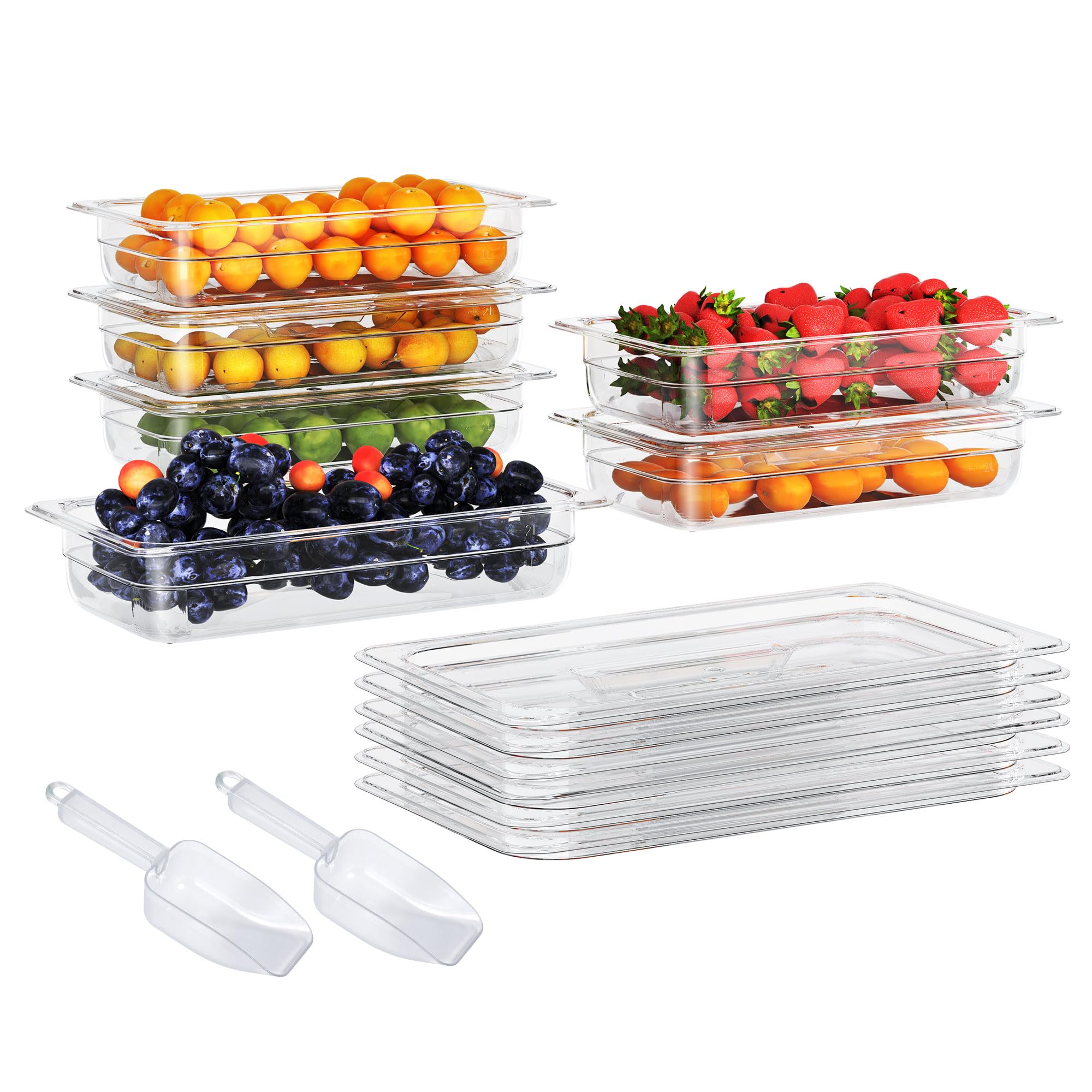 Amazon.com: HNEDSEN 6 Pack Plastic Food Pan with Lid 1/3 Size 2.5 Inch ...