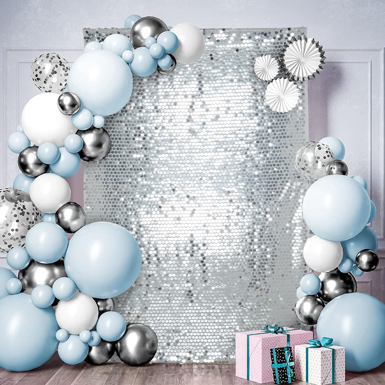 Amazon.com : PartyDelight Sequin Wall Backdrop Silver Shiny Panels Shimmer Photography Props ...