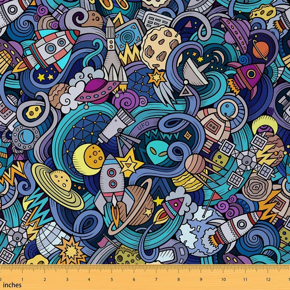 Amazon.com: Outer Space Fabric by The Yard, Universe Upholstery Fabric ...