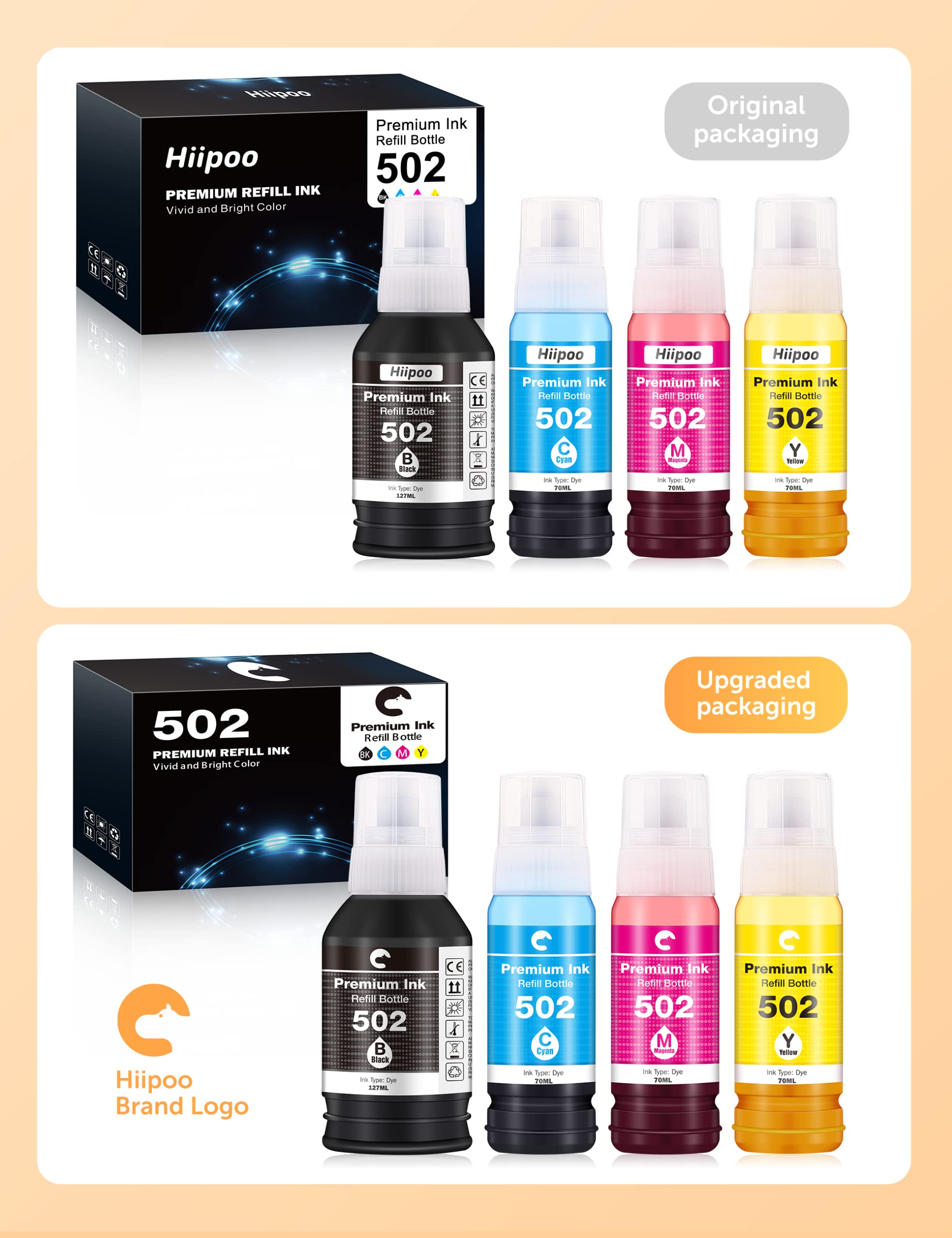 Hiipoo Compatible 502 T502 522 T522 Refill Ink Bottles Replacement for ...
