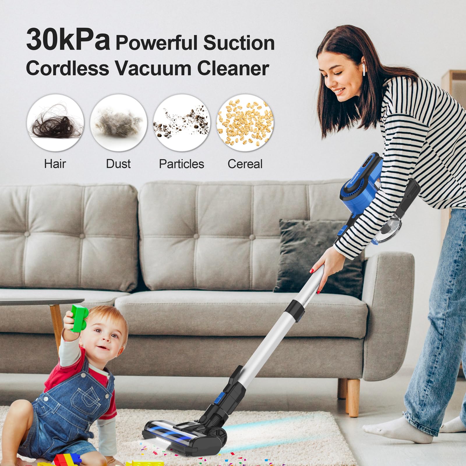 POWEART Cordless Vacuum Cleaner, 30Kpa 8-in-1 Lightweight Cordless ...