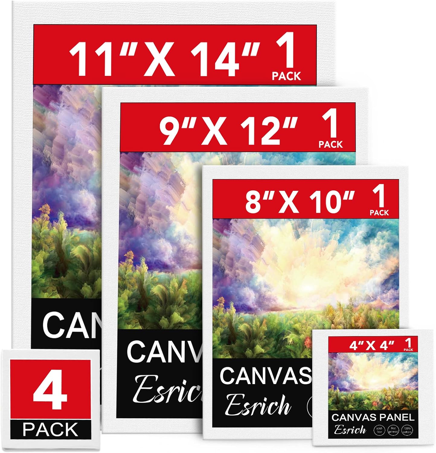 Amazon.com: ESRICH Canvases for Painting 4Pack Painting Canvas with ...