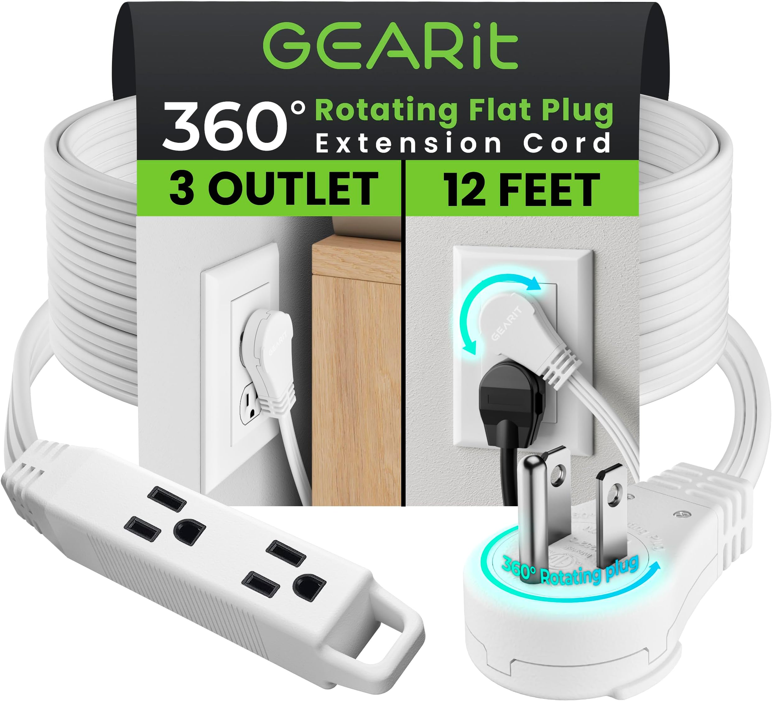 Amazon.com: DEWENWILS 15FT Flat Plug Extension Cord, 3 Prong Ultra Thin ...