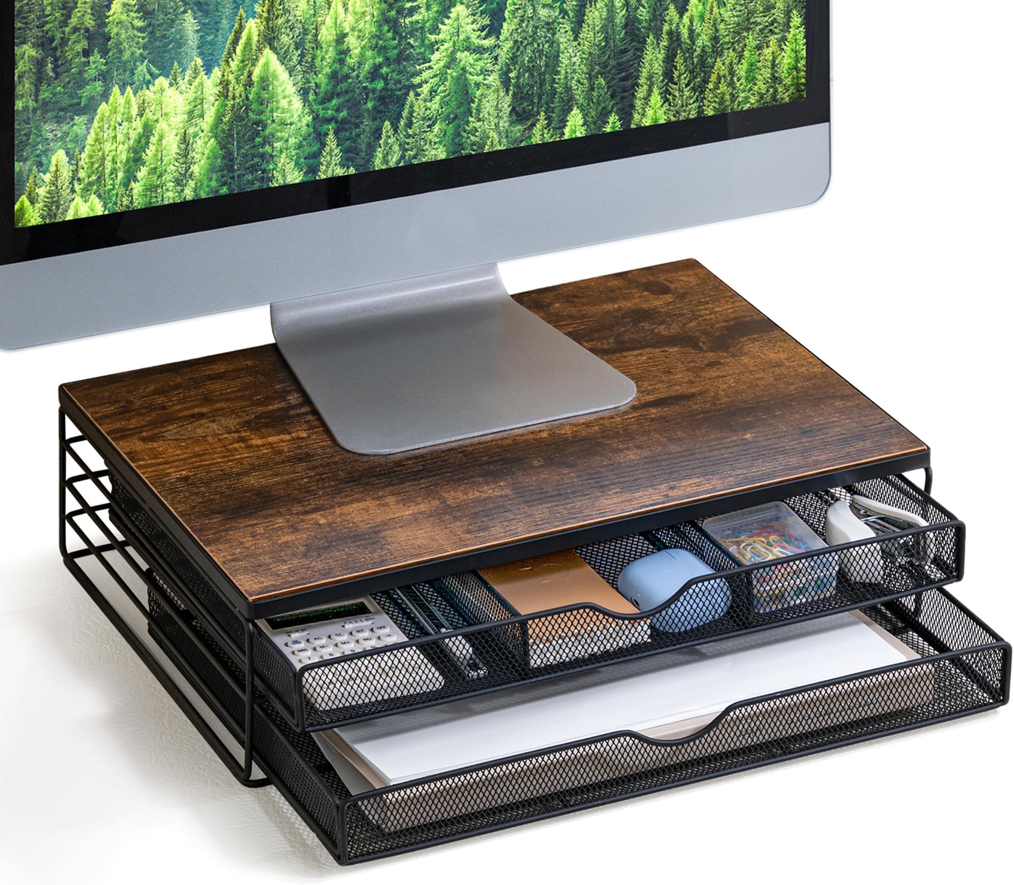 Amazon.com: ARCOBIS Wood Monitor Riser with Drawers, Mesh Metal ...