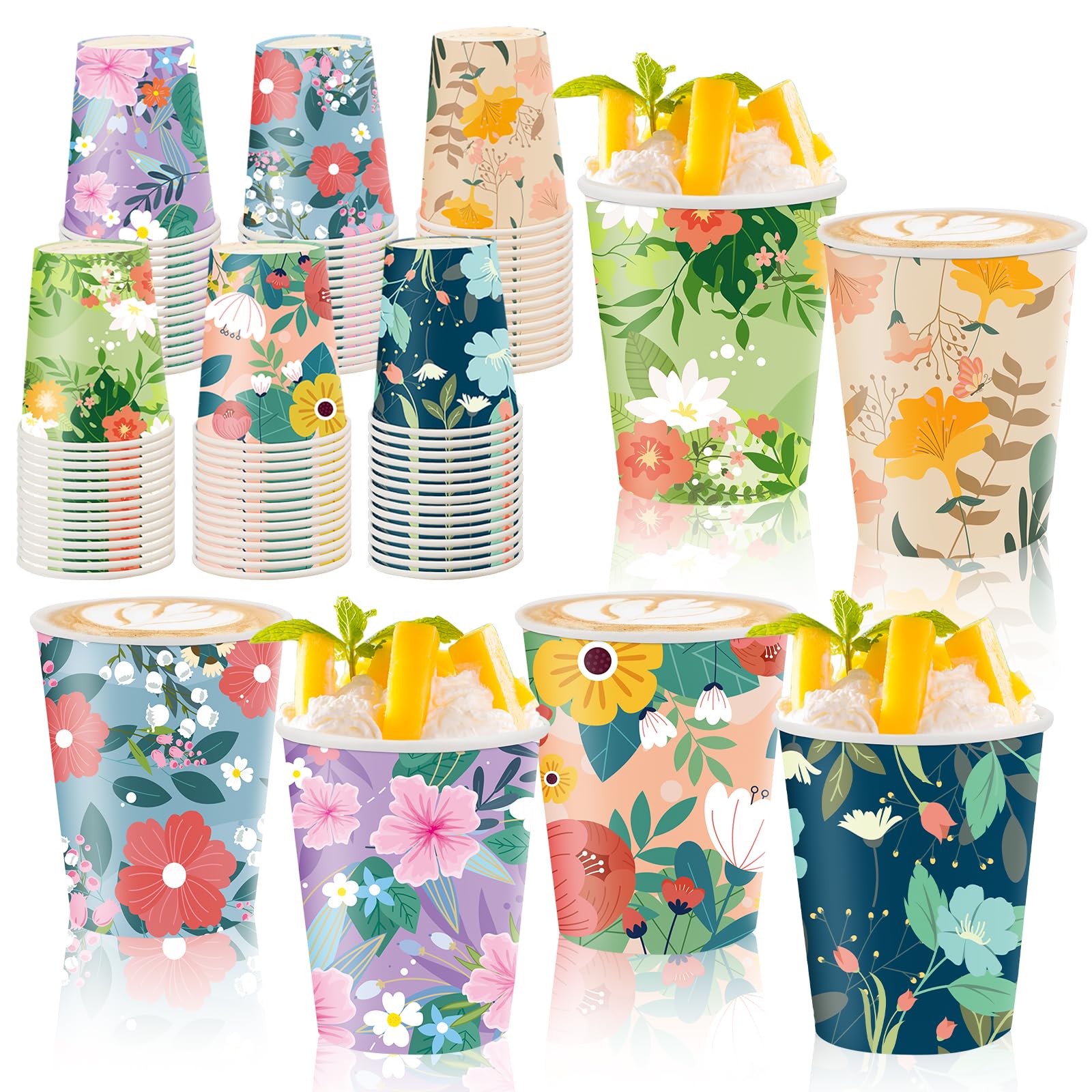 Amazon.com: Disposable Paper Cup 9oz 48 Pcs – 6 Unique Floral Designs ...