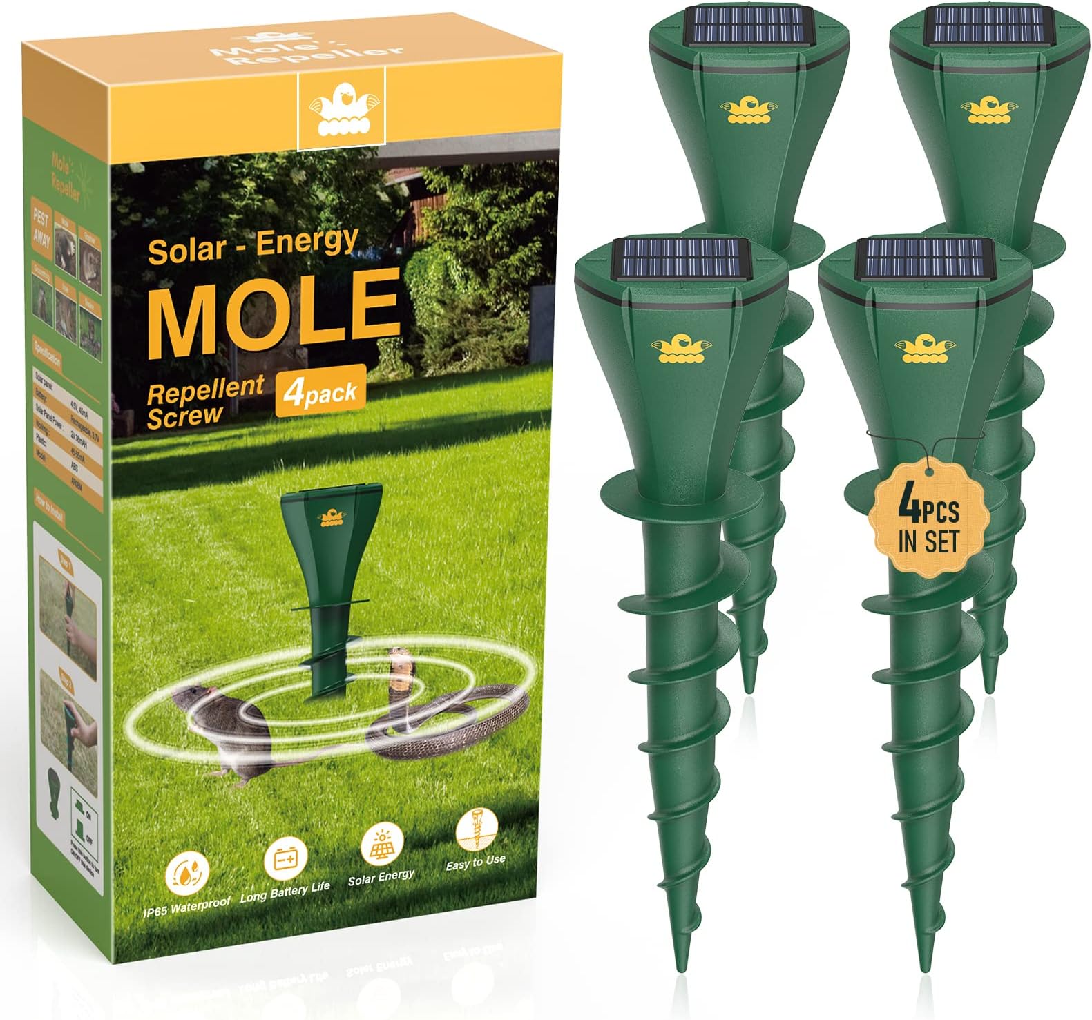 Amazon.com: Mole Repellent for Lawns, Solar Powered | Patent Screw ...
