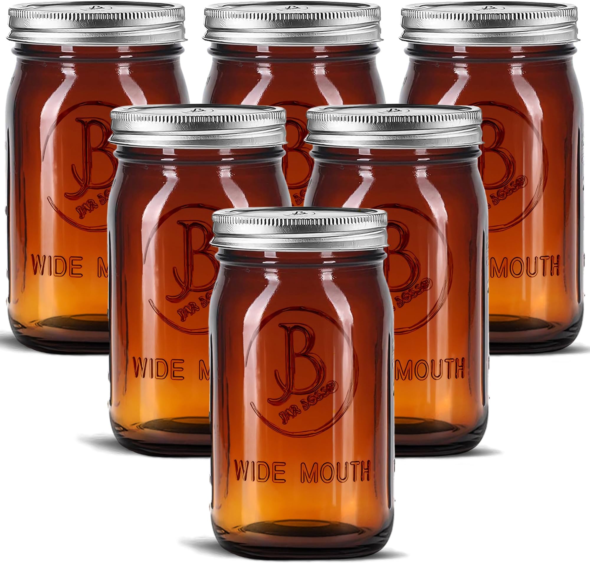 Amazon.com: Amber Wide Mouth Mason Jars 32 oz - (6 Pack) - Amber Glass ...