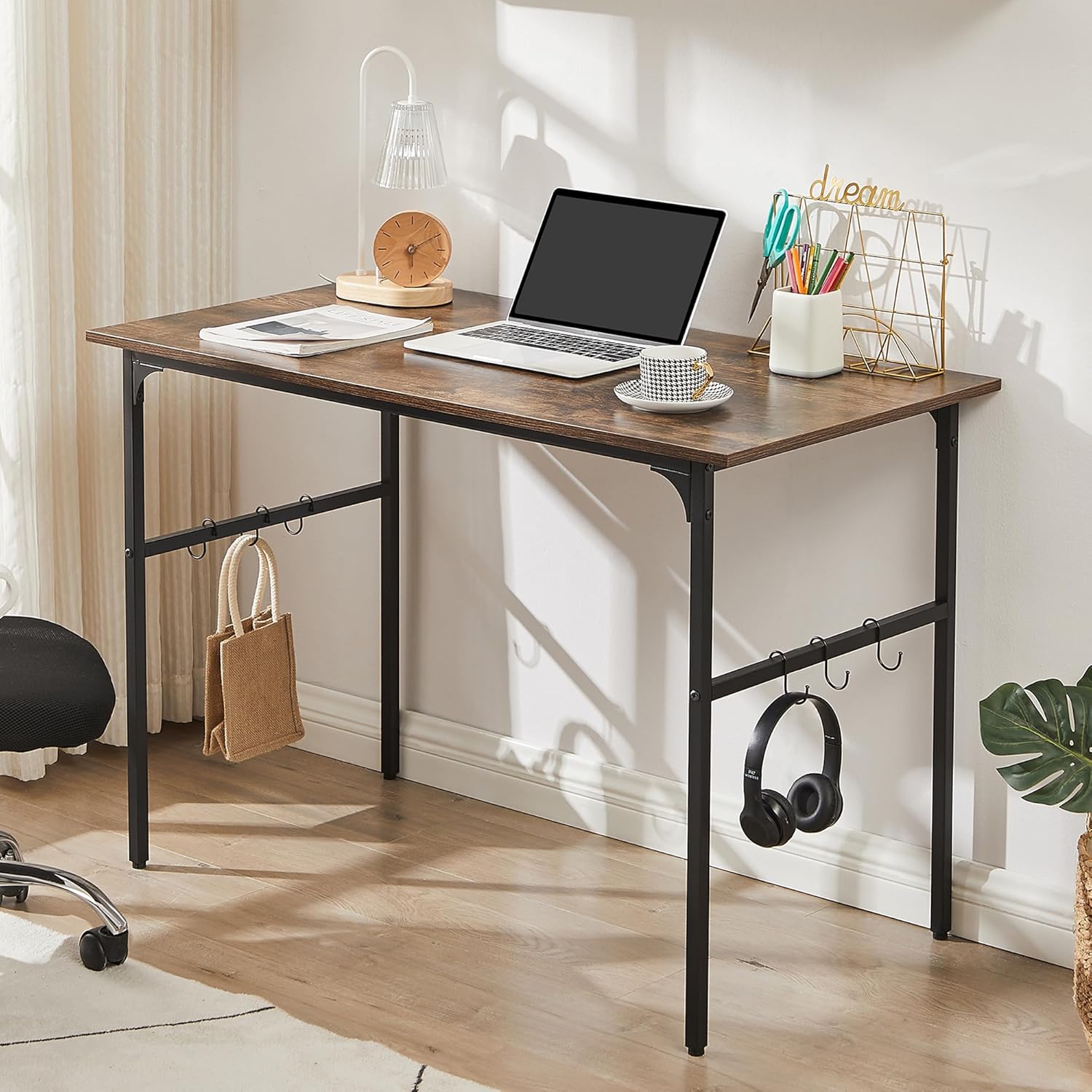 Amazon.com: VECELO Industrial Simple Style Wood Table & Metal Frame ...