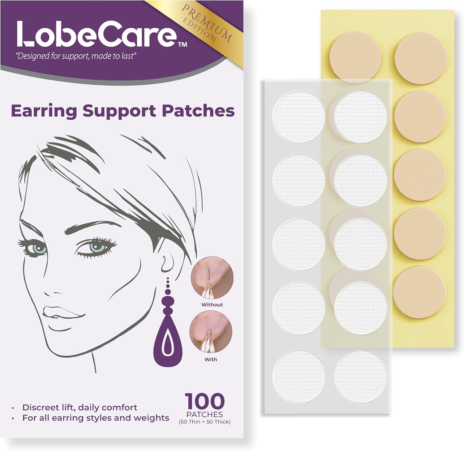 Amazon.com: LobeCare Premium Edition - Ear Lobe Support Patches for ...