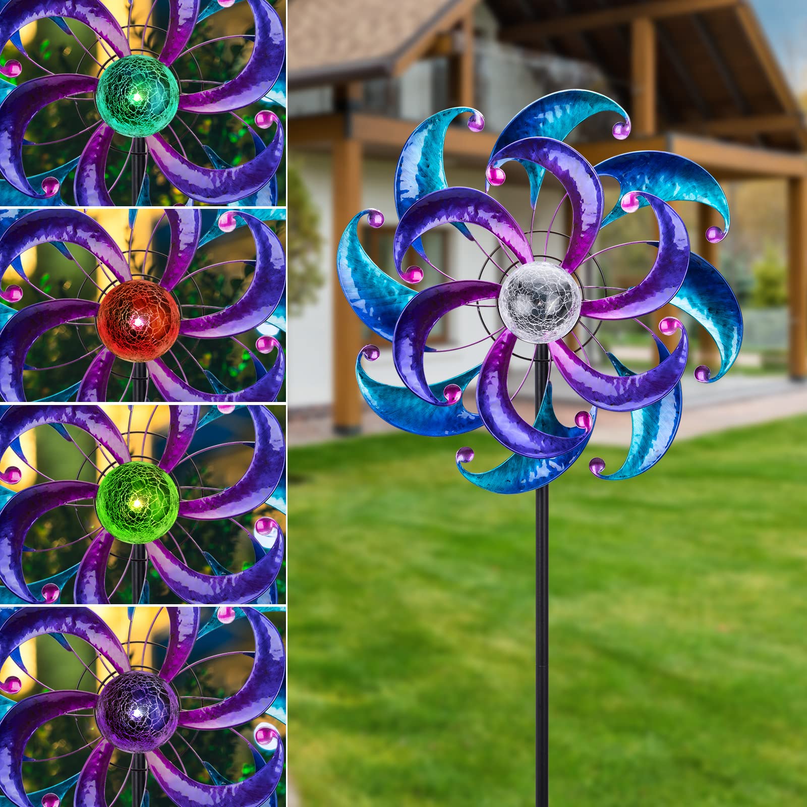 MUMTOP Solar Wind Spinner, 61.41 Inch Multi-Color Seasonal LED Lighting ...