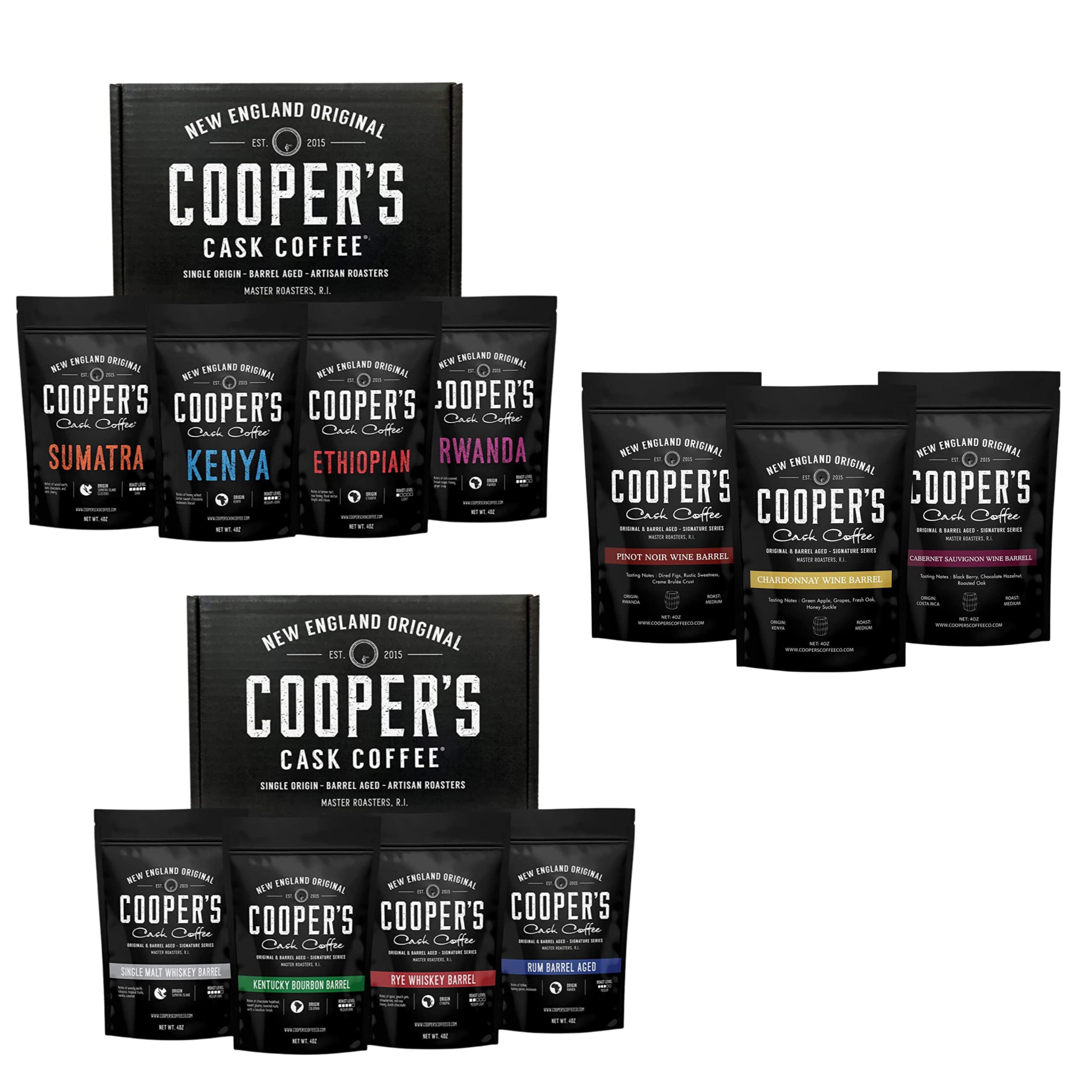 Amazon.com : Wine Barrel Aged Whole Coffee Bean Box Set - 3-Pack 4oz ...