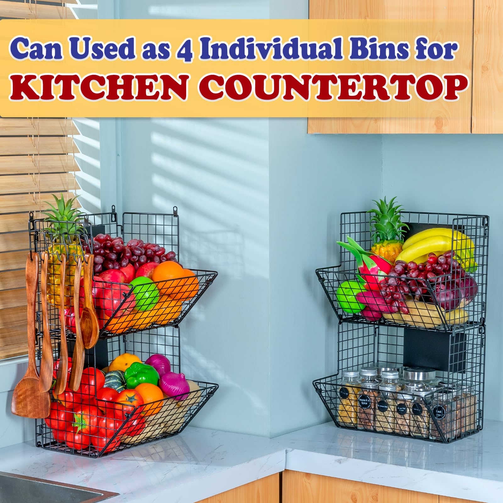 Snapklik.com : X-cosrack Metal Wire Basket Wall Mount, 4 Tier Extra ...