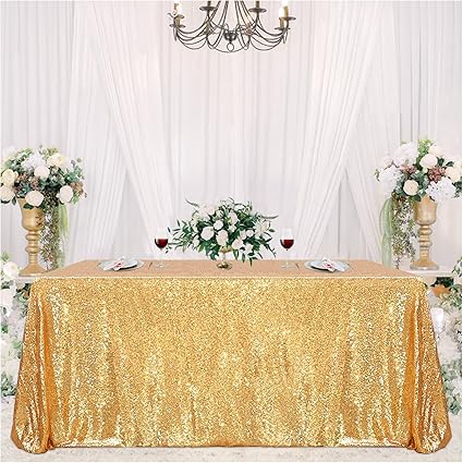 Amazon.com: Sparkly Gold Sequin Tablecloth Rectangle Glitter Table ...