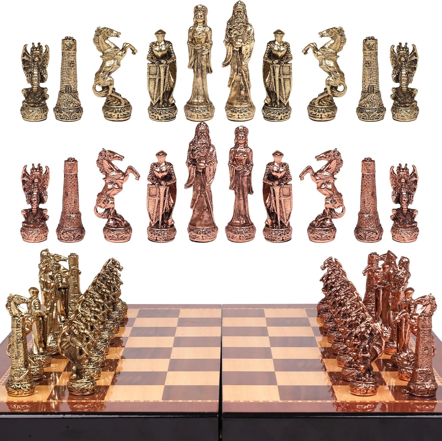 Vintage Figurine Metal Chess Set for Adults and Kids – Wooden Chess ...
