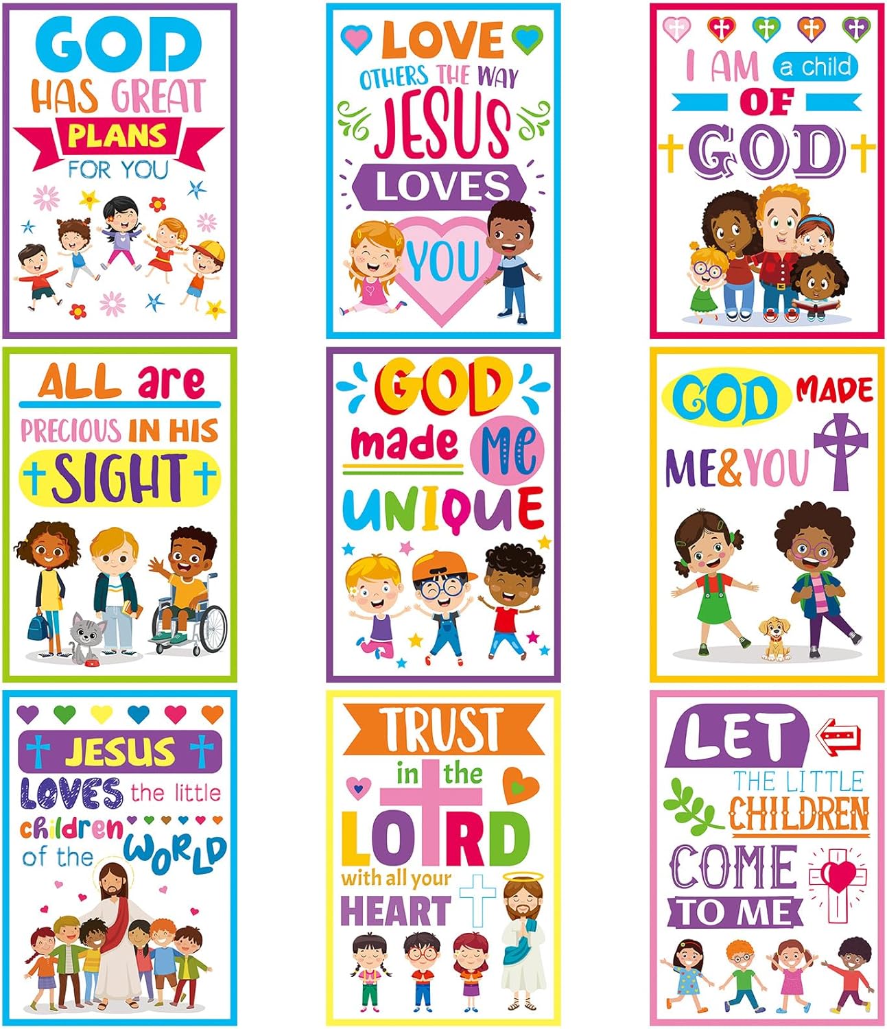Amazon.com: Dunzoom 9 Pcs Bible Verse Posters for Kids 19.7 x 13.8 Inch ...