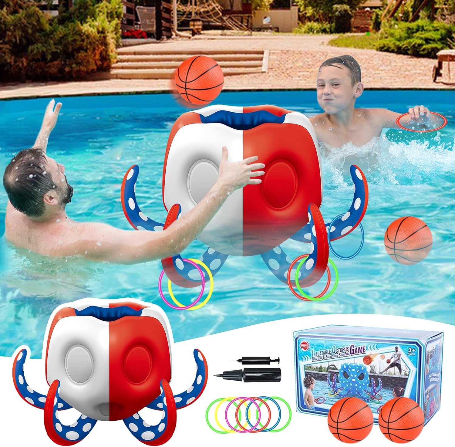 Amazon.com: RORLAND Kids Octopus Pool Toys, 2-in-1 Inflatable ...