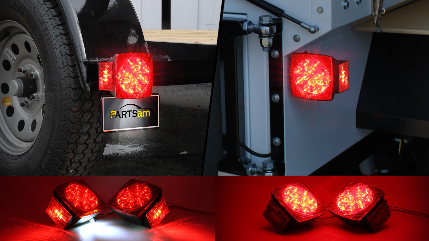 Snapklik.com : 12V Submersible Square Led Trailer Lights Smoked Red ...