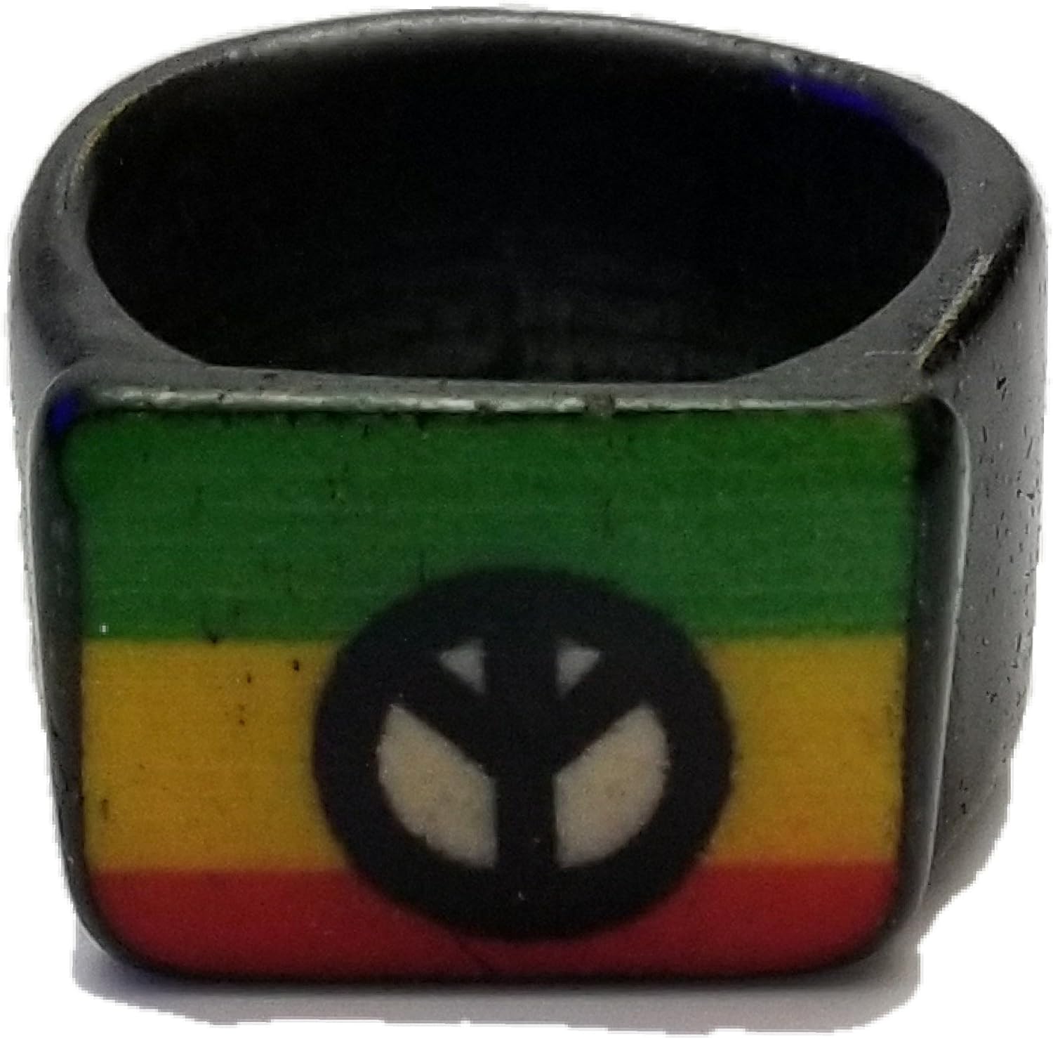 BUNFIREs Men/Women Rasta Peace Symbol Ring Wooden Cool Rastafari Rings ...