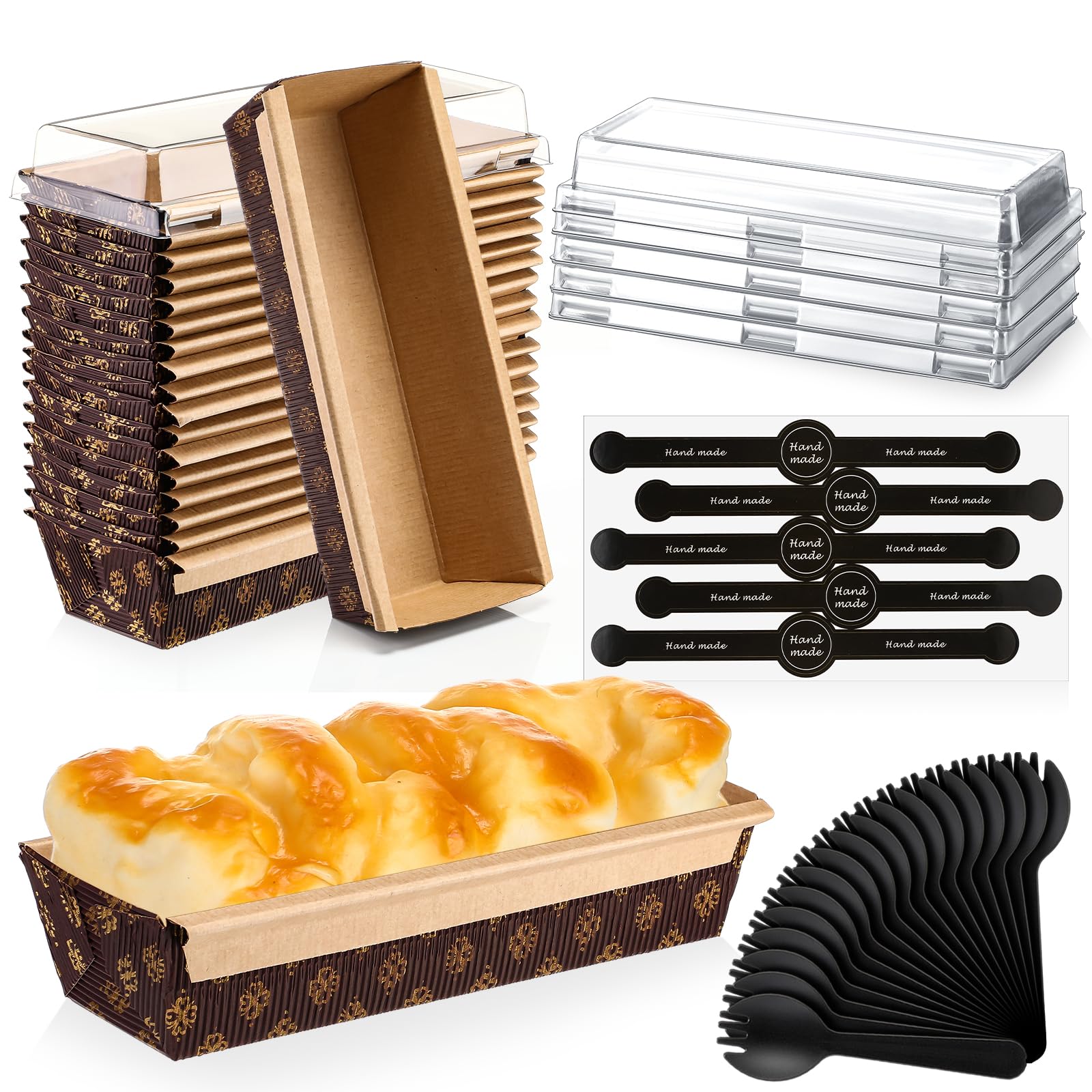 Amazon.com: Baderke 20 Pcs 1lb Paper Loaf Pan with Lids and Plastic ...