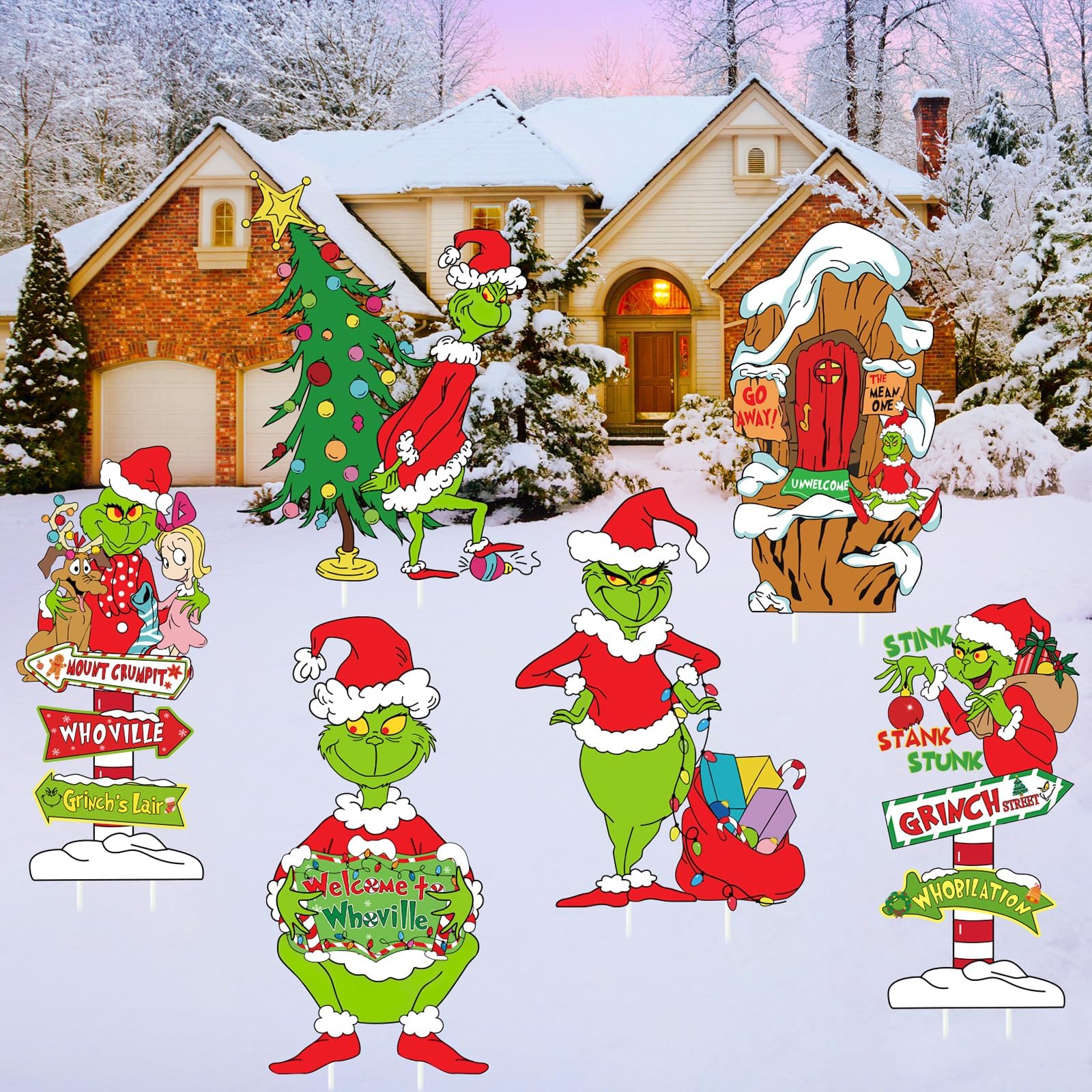 Amazon.com : 6PCS Large Grinches Christmas Yard Signs Stakes Outdoor ...