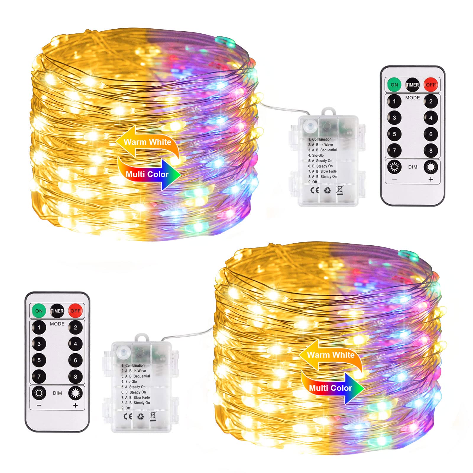 Amazon.com : JMEXSUSS 2 Pack Color Changing Fairy Lights Battery ...