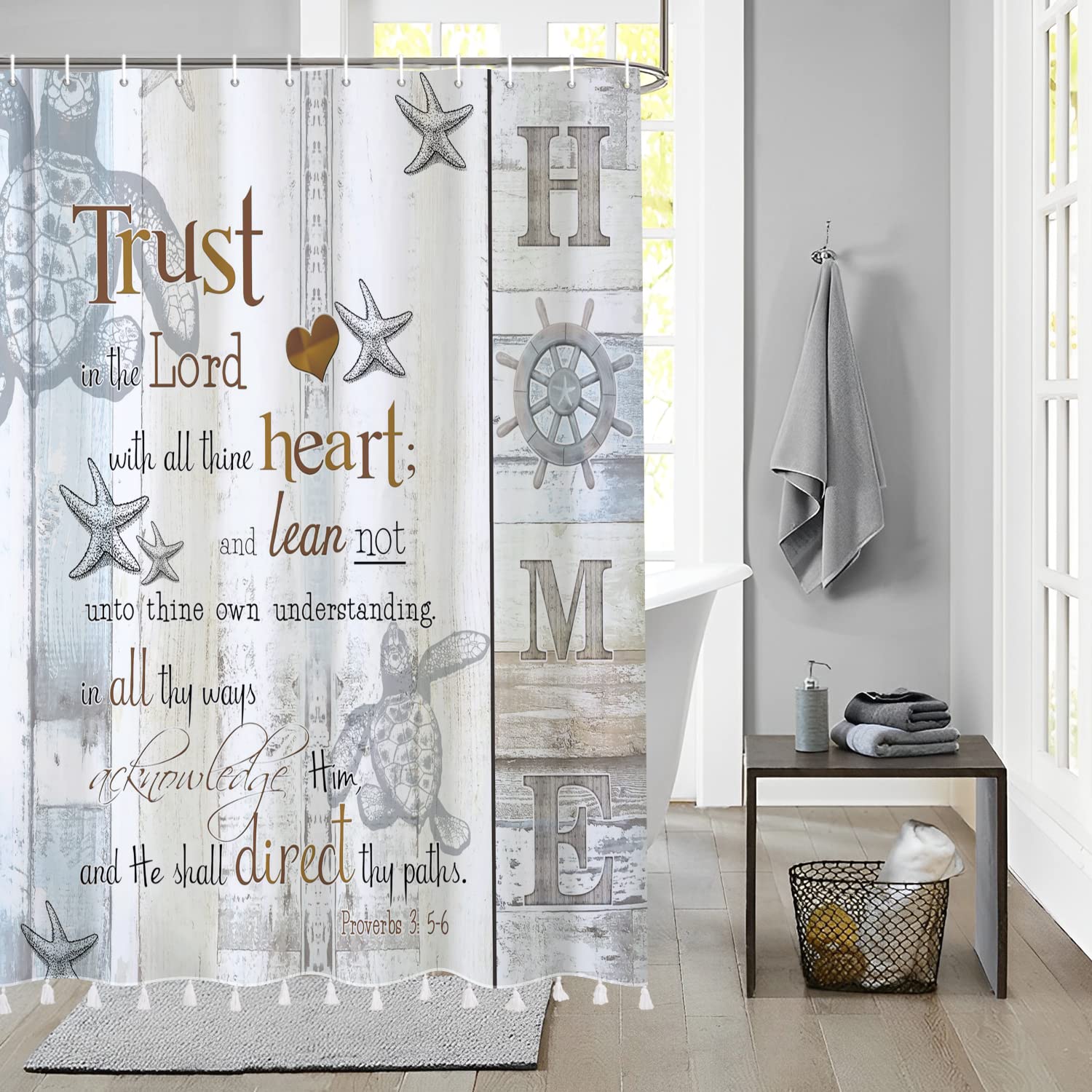 Amazon.com: Inspirational Quotes Shower Curtain with White Tassel Trust ...