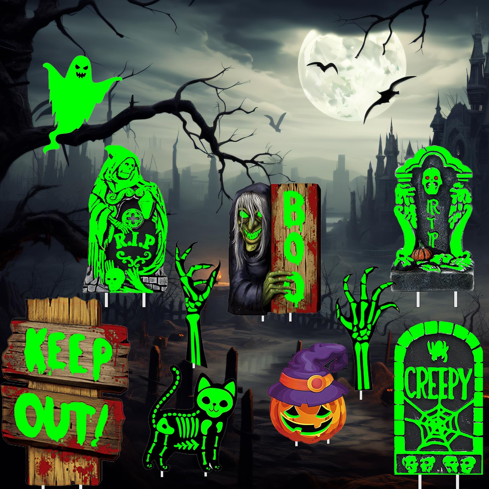 Amazon.com : Halloween Decorations Outdoor Graveyard Tombstones, Glow ...