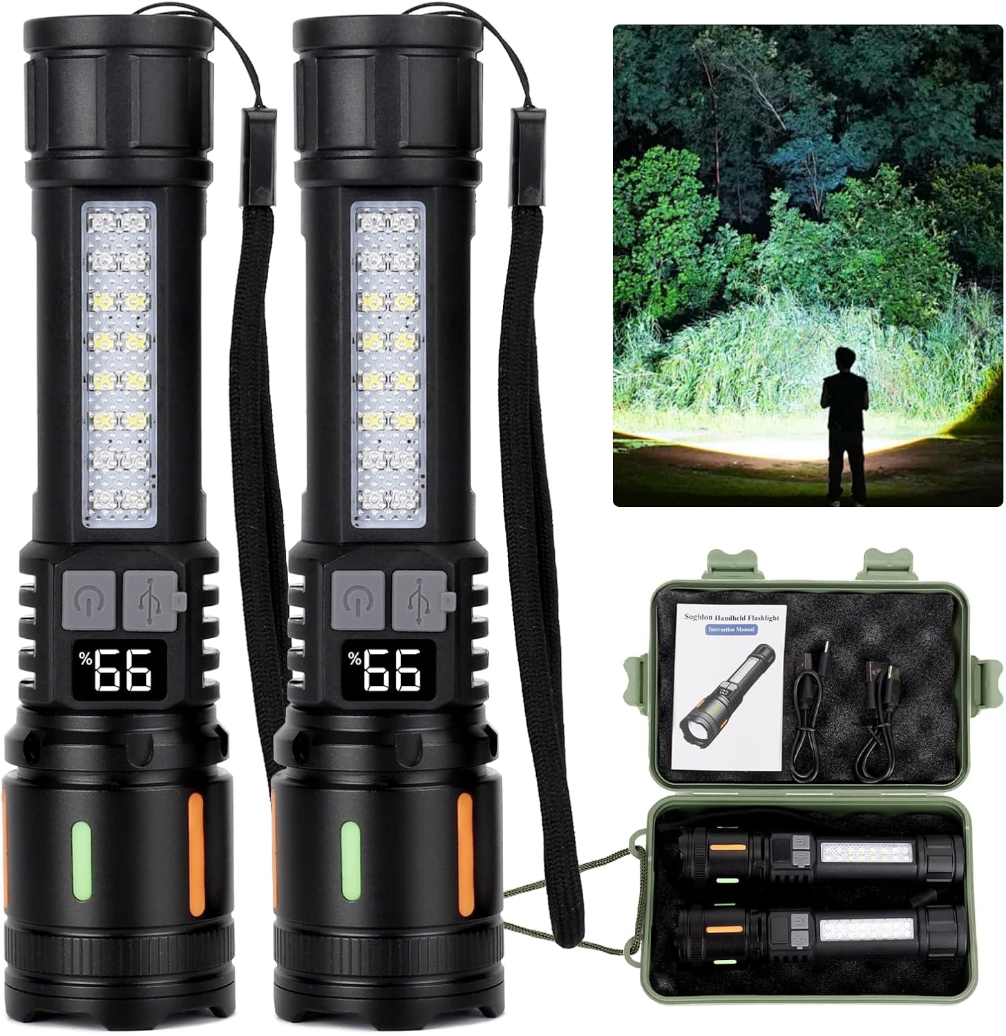 Rechargeable Flashlights High Lumens 900,000L (2 Packs), 5 Modes Super ...