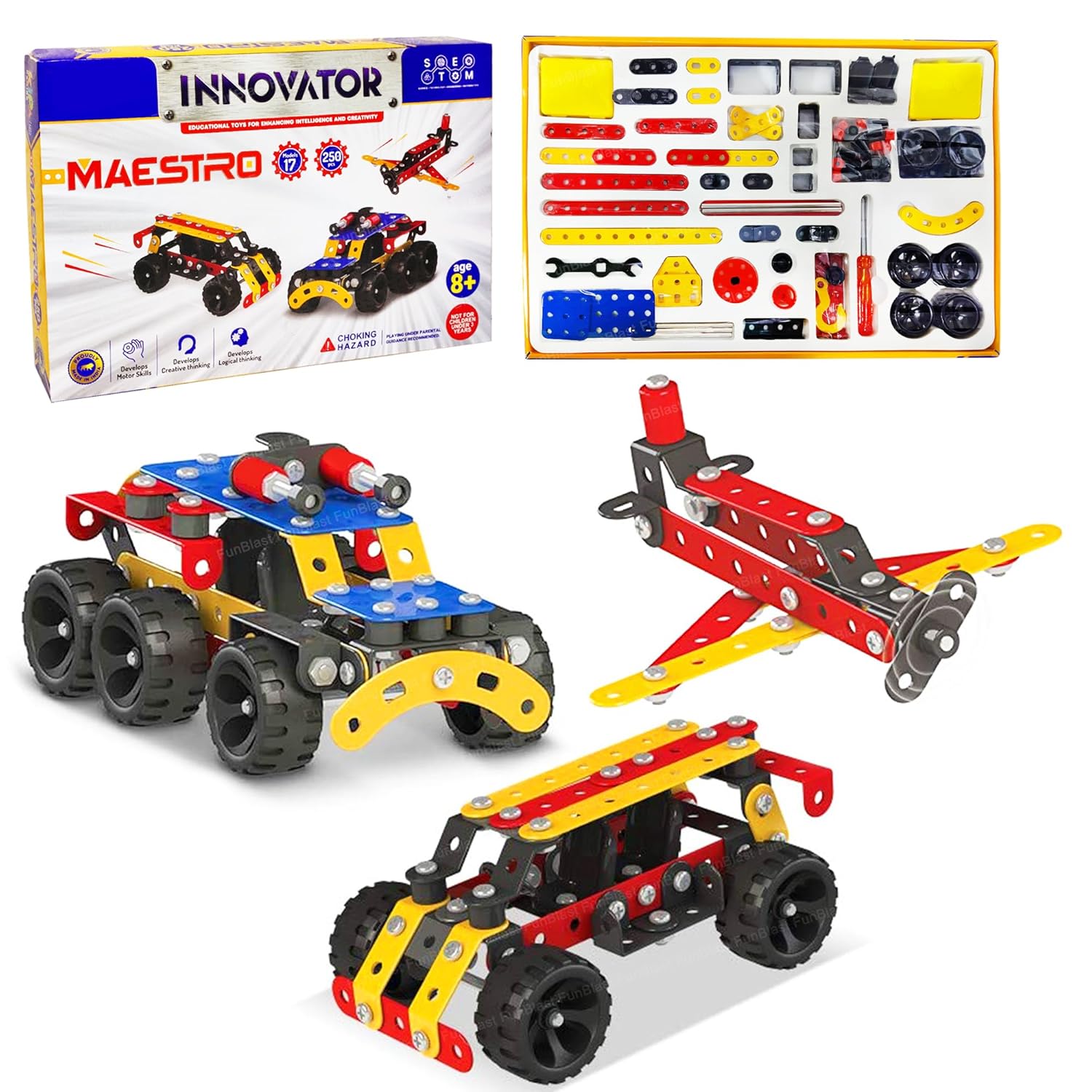 FunBlast Construction Toys for Kids - 250 Pcs Building & Assembling Play Set with Screw Driver ...