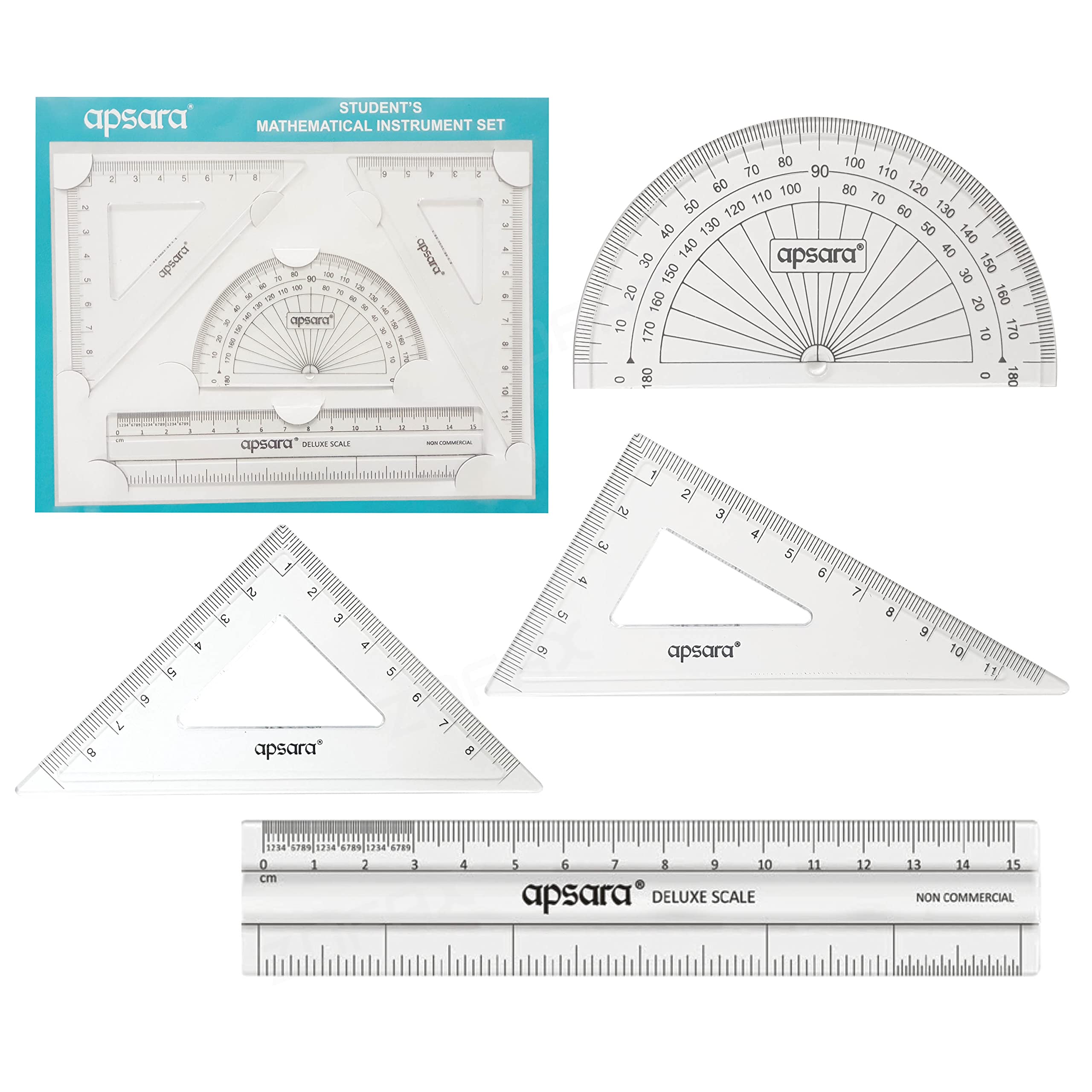 APSARA Mathematical Instrument Set - Pack Of Protractor, Set Squares ...