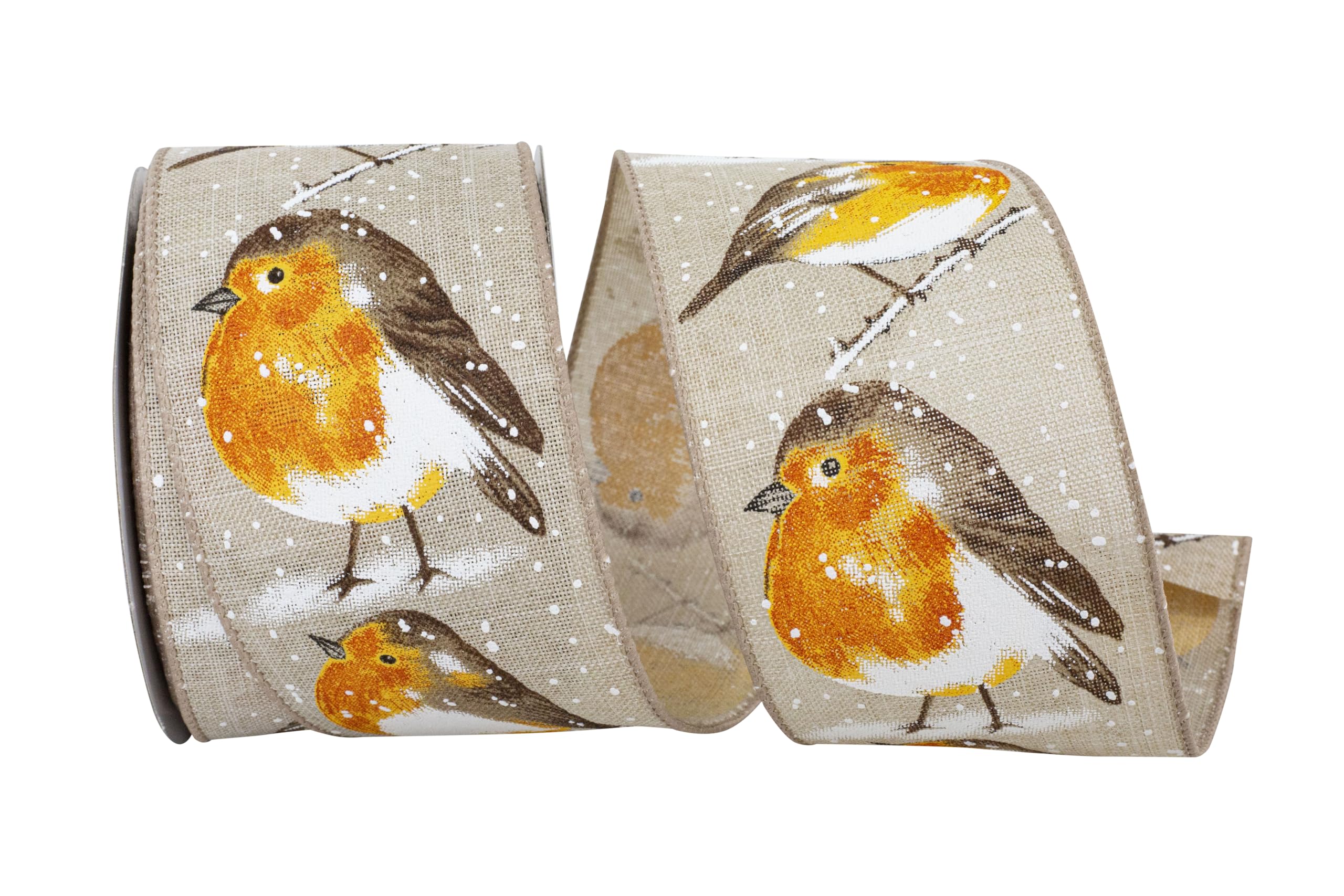 Amazon.com: Reliant Ribbon Bird Perched & Snow Tonal Linen Wired Edge ...