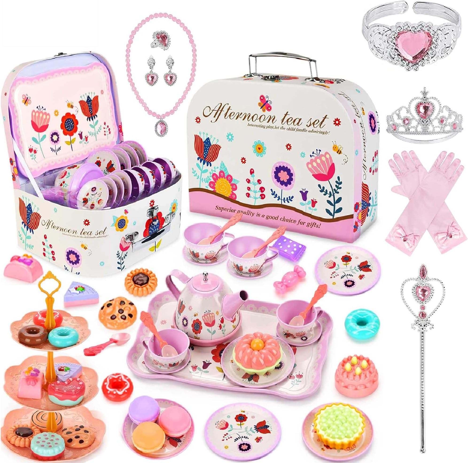 AM ANNA 54PCS Tea Party Set Little Girls, Tin Princess Afternoon Tea ...
