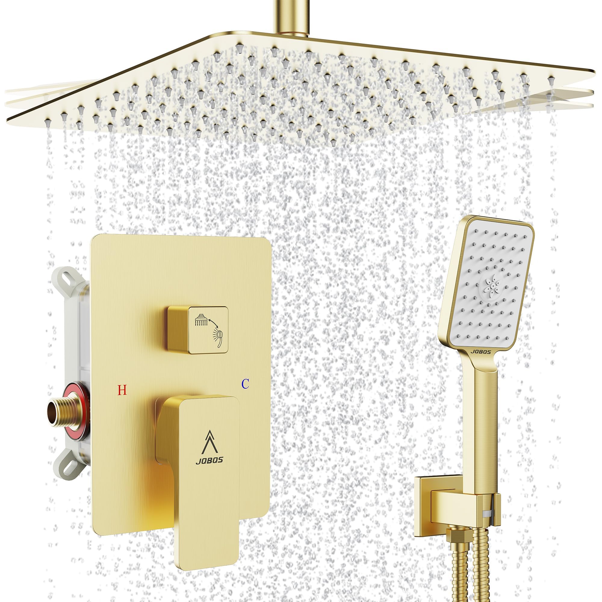 JQBQS Shower System Modern Rain Brass Faucet Set With Valve and ...