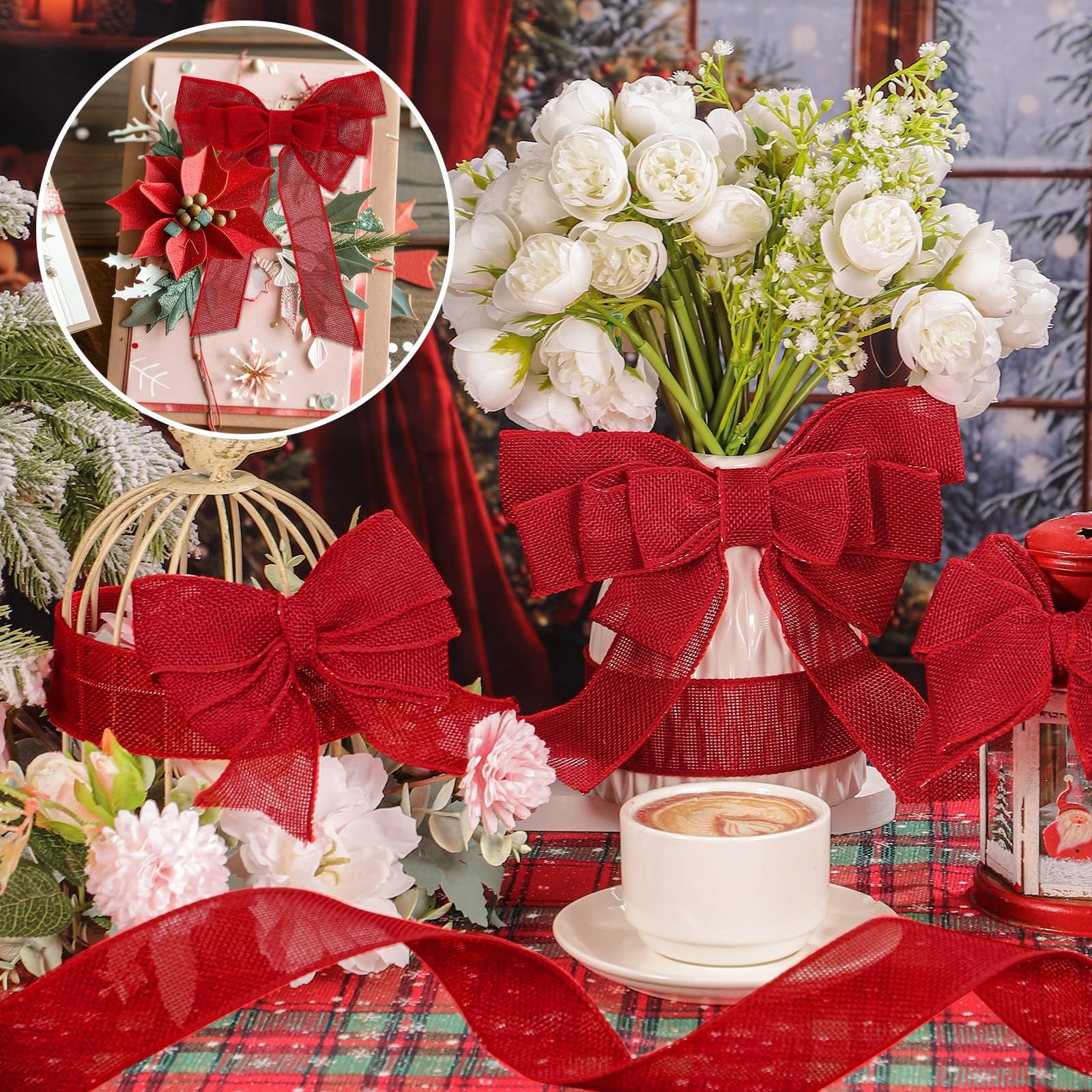 Snapklik.com : Red Burlap Wired Ribbon 20 Yards 1-1/2 Inch Red Ribbon ...