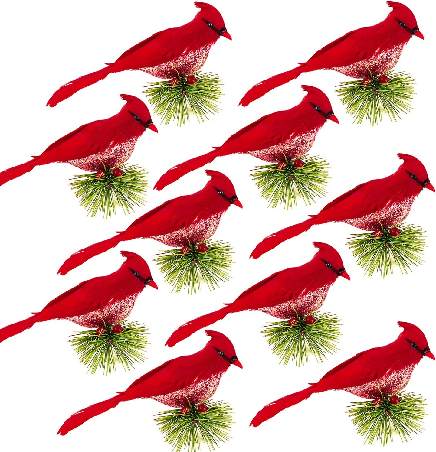 Amazon.com: Artificial Red Cardinal Birds Clip on Pine Branche ...