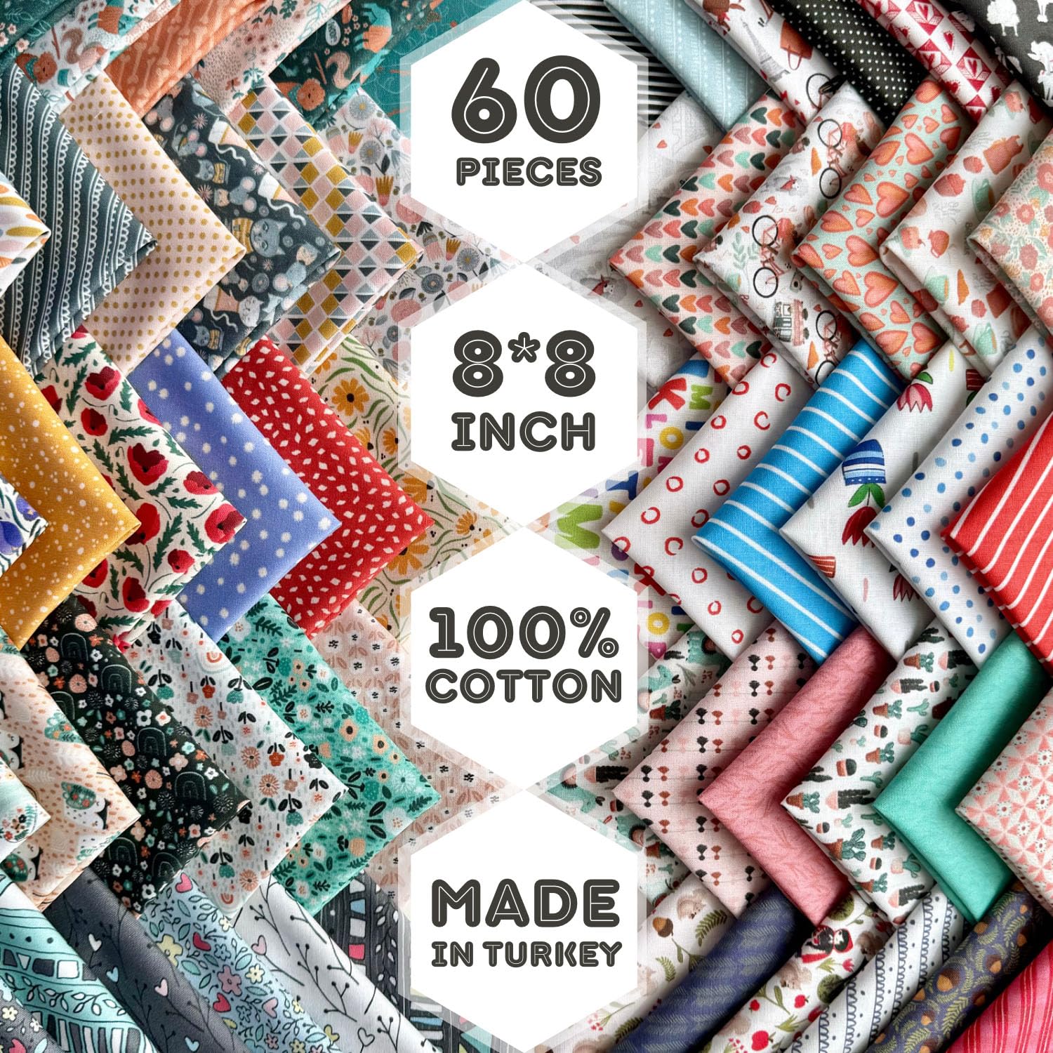 Amazon.com: Cotton Fabric Squares 8 x 8 inches – 60pcs Precut Quilting ...