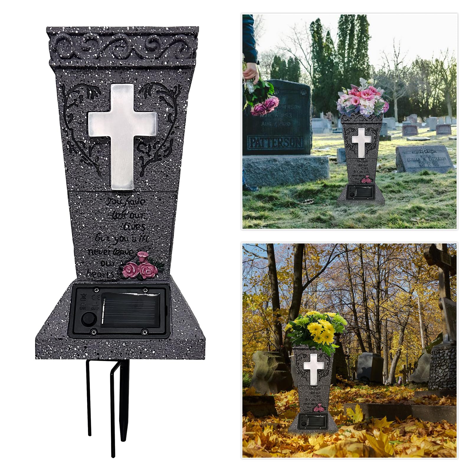 Lifeholic Solar Cemetery Vase with LED Cross Lamp Memorial Flower ...