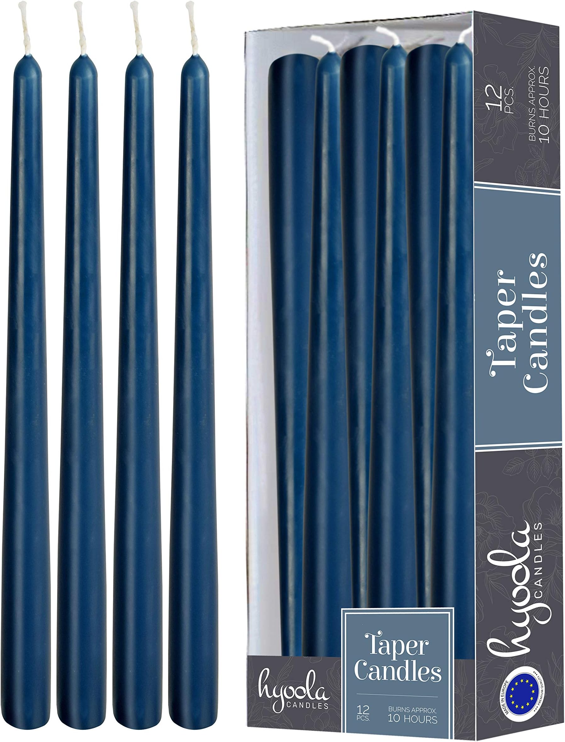 12 Pack Tall Taper Candles - 12 Inch Midnight Blue Dripless, Unscented ...