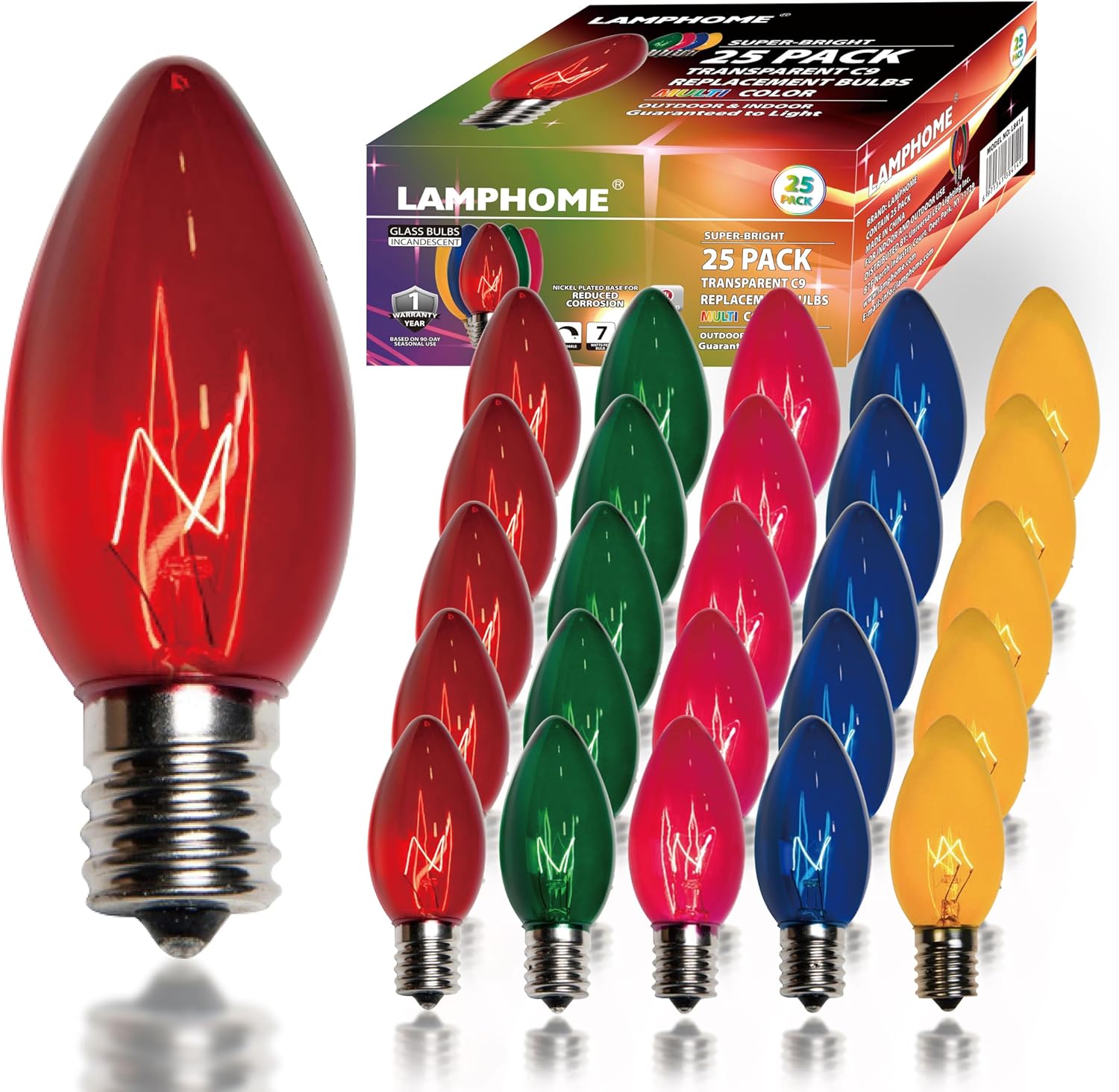 Amazon.com: LAMPHOME 25 Pack C9 Bulbs Incandescent Light Bulbs ...
