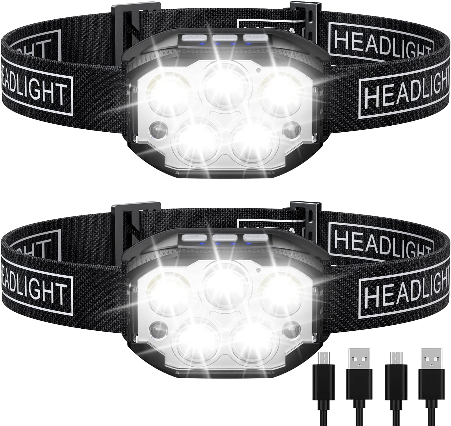 Rechargeable Headlamp, 8 Modes Multi-Function Headlight Flashlight ...