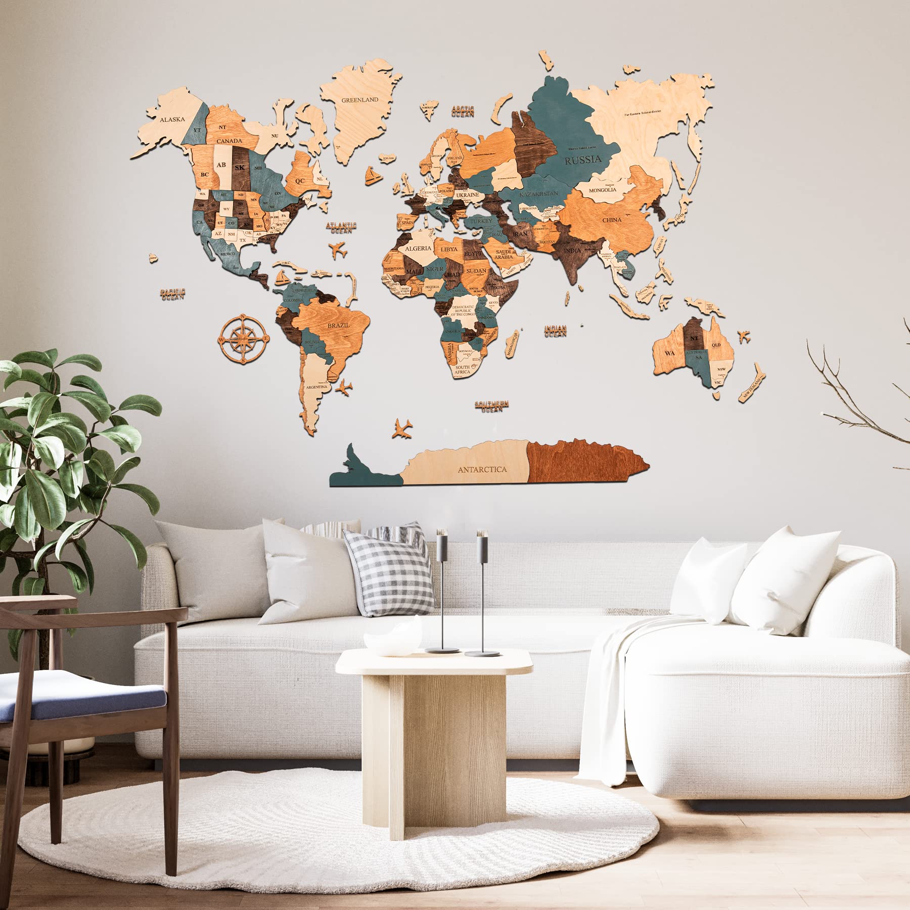 Wooden world map wall decor, travel map with pins, wooden world map ...
