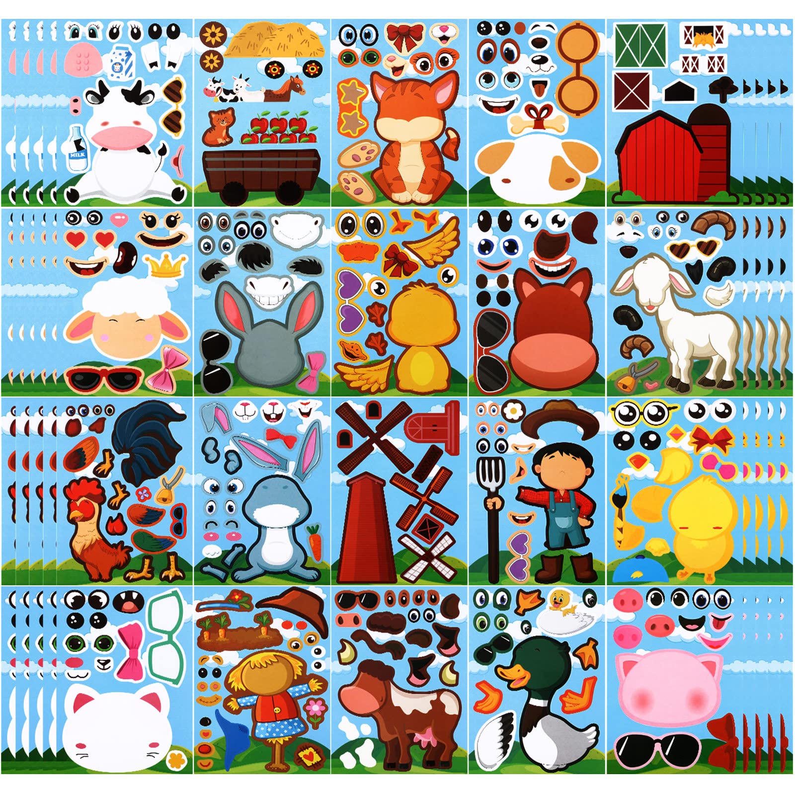 Amazon.com: 100 Pcs Make a Farm Animal Stickers Sheets Farm Themed ...