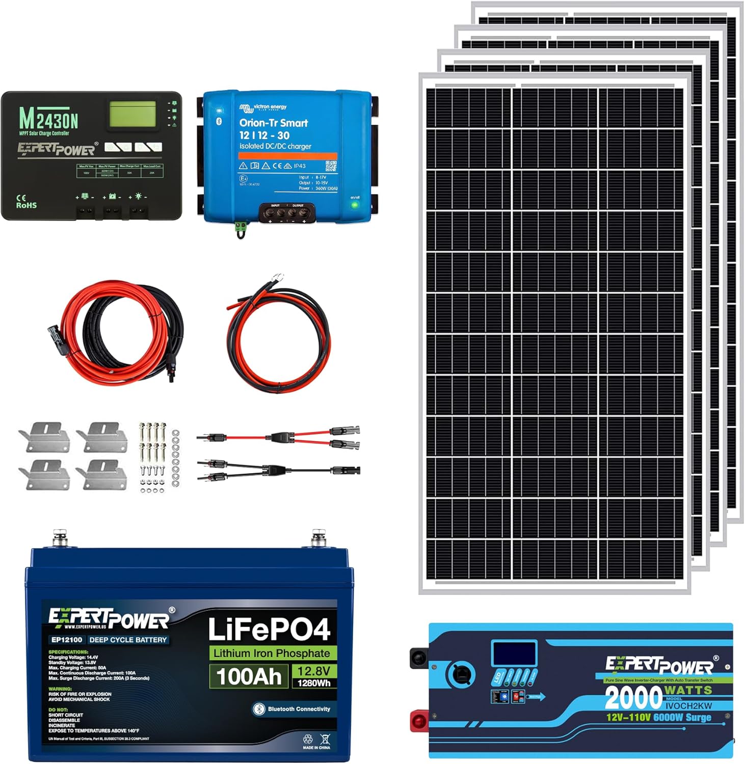 Amazon.com : ExpertPower 1.3KWH 12V Solar Panel Kit | LiFePO4 12V 100Ah ...