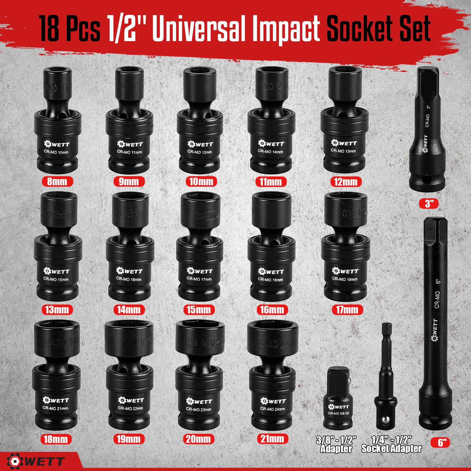 Snapklik.com : WETT 1/2 Drive Shallow Impact Universal Joint Socket Set ...