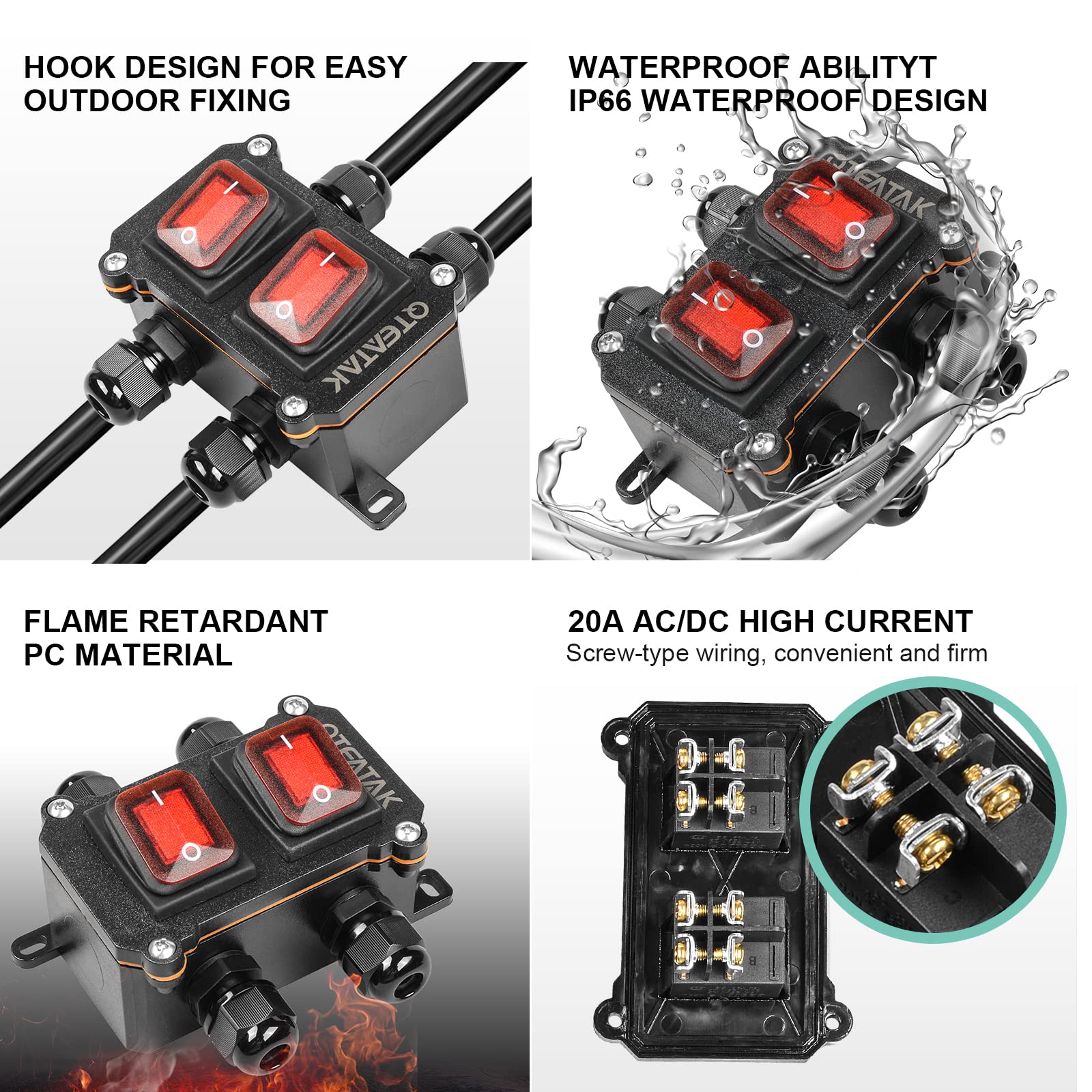 Snapklik.com : QTEATAK Inline Cord Switch DPST AC/DC 20A-125V,16A-250V ...