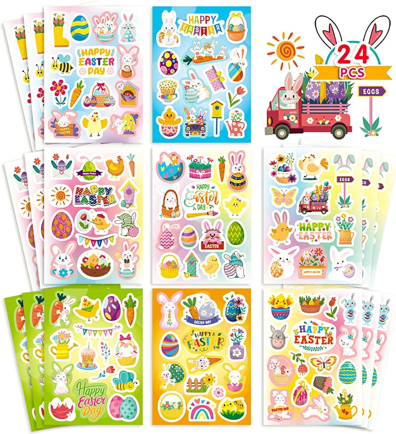 Amazon.com: LYINUR 24 Sheets Easter Stickers - 384pcs Happy Easter Egg ...