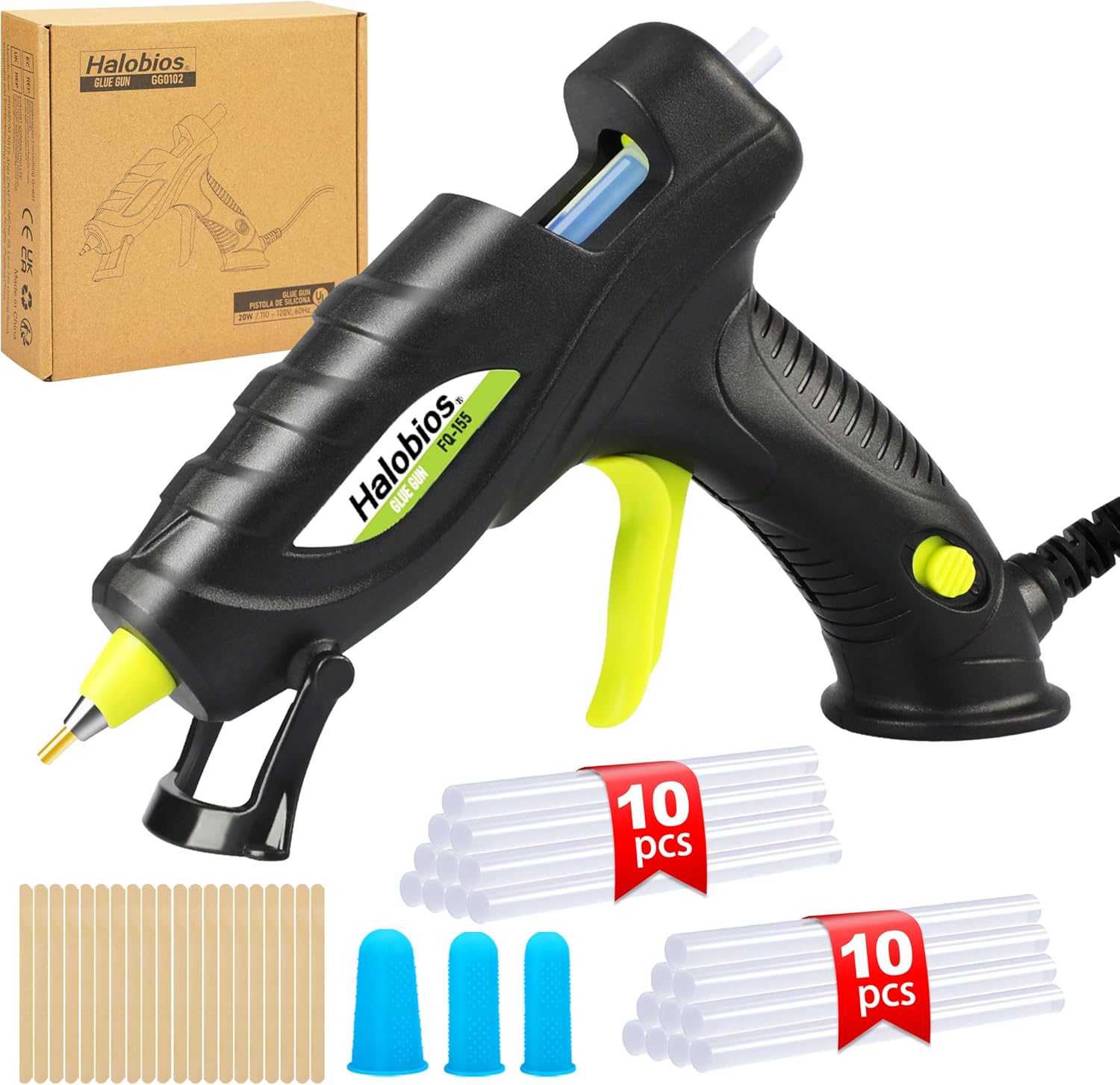 Amazon.com: Halobios Glue Gun, 20W Hot Glue Guns with 20 Glue Sticks ...