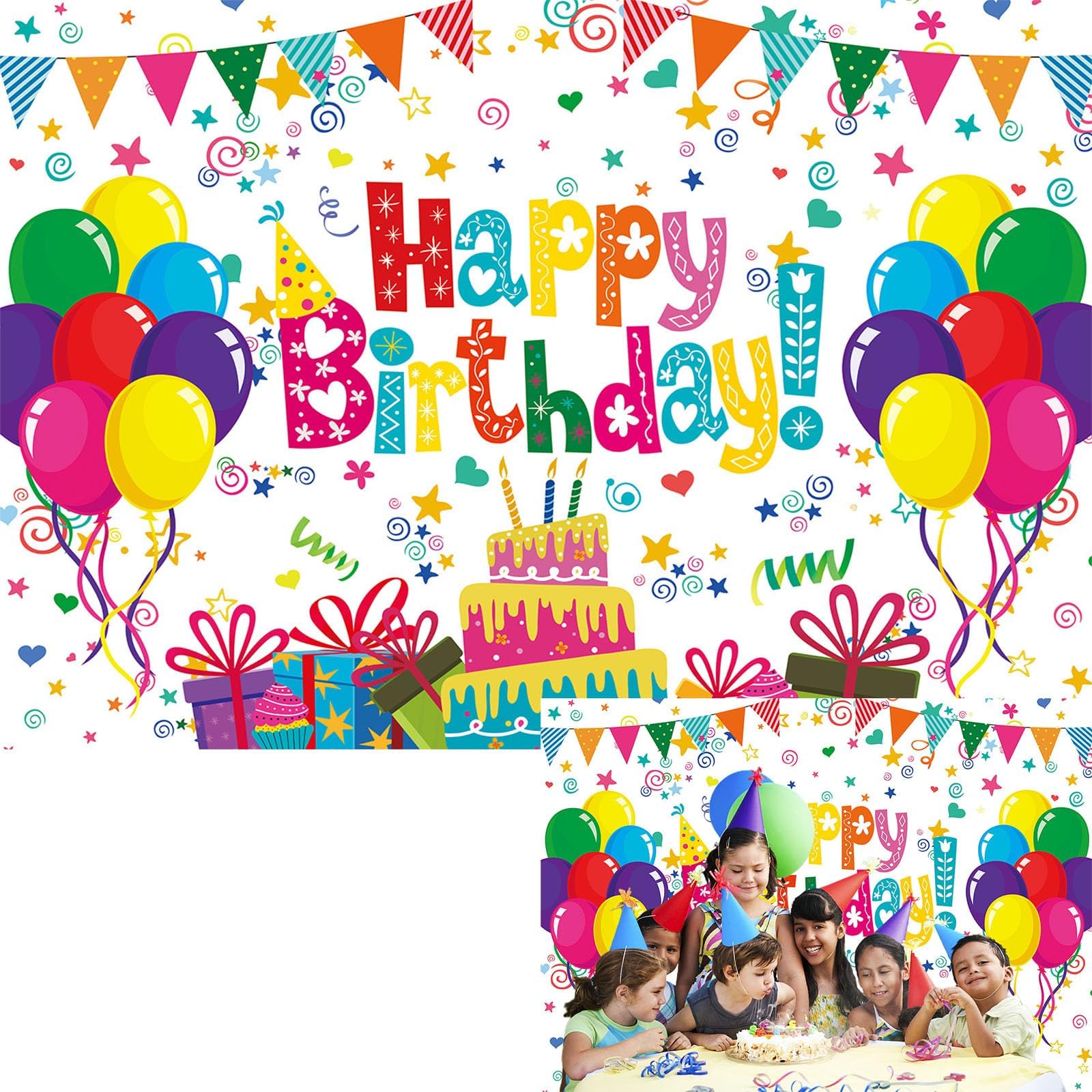 Amazon.com : BINQOO 7x5FT Colorful Happy Birthday Backdrop Balloons ...
